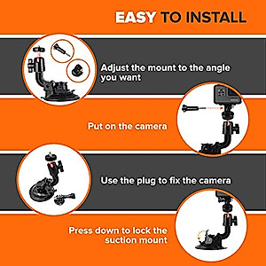 MiPremium Car Suction Cup Mount for GoPro Hero 10 9 8 7 6 5 4 3 3+ 2 Session Black Silver XIAOYI 4K SJCAM Yi Sports Action Camera Dash Cam Holder Perfect for Boats Vehicle Windshield & Window