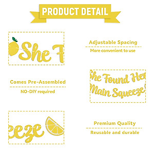 She Found Her Main Squeeze Banner - Spritz O’Clock Banner, Lemon Citrus Lemonade Theme Bridal Shower Bride to Be Wedding Engagement Bachelorette Party Supplies Gold Glitter