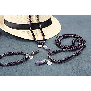 Top Plaza 108 Mala Prayer Beads Bracelet Natural Amethyst Gemstone Bracelet Multilayer Healing Crystal Stones Stretch Bracelets Yoga Meditation Reiki Quartz Jewelry Gifts for Mens Womens