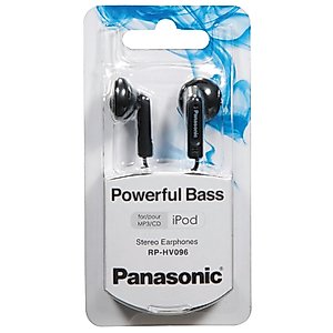 PANASONIC Stereo Earbud Headphones with Comfortable, Clear, and Powerful Sound. Includes 3.9 ft Cord with Miniplug 3.5mm Headphone Jack - RP-HV096-K – In Ear Earbuds (Black)