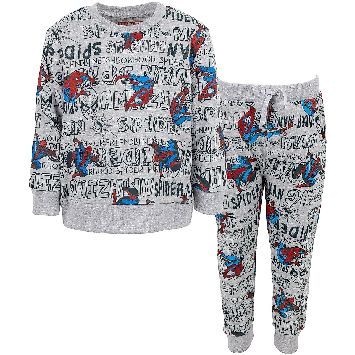 Marvel Spider-Man Little Boys French Terry Sweatshirt and Jogger Pants Set Grey Heather - Spider-Man 7-8
