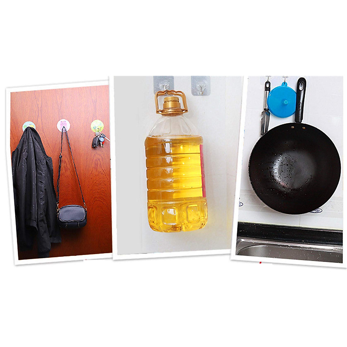 PGLY Adhesive Hooks Kitchen Wall Hooks - Heavy Duty 13.2lb(Max) Nail Free Sticky Hangers with Stainless Waterproof & Oilproof Seamless Hooks Utility Towel Bath Ceiling Hooks