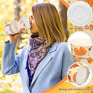 Umigy 120 Pack Fall Paper Coffee Cups 16 oz Thanksgiving Paper Hot Cup Coffee Cups Disposable with Lids and Stirrers Beverage Drinking Cup with 6 Designs for Juice Water Coffee Tea for Home Shops