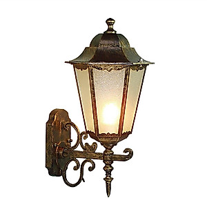 Zziyj Outdoor Wall Light Waterproof IP54 American Country Hexagon Street Home Garden Balcony Terrace Aluminum Wall Lamp Decoration Courtyard Aisle E27 Glass Wall Lantern (Color : Bronze)