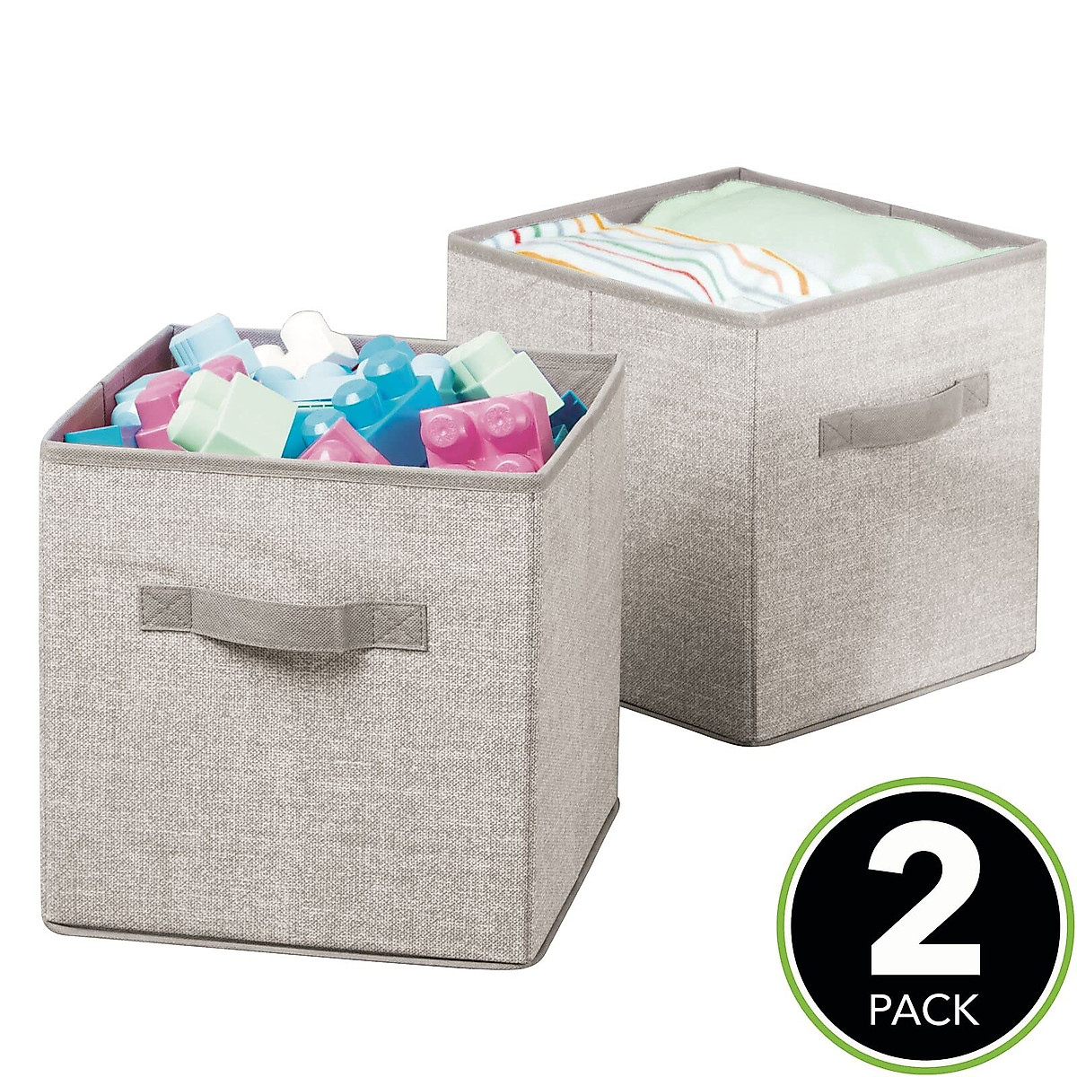mDesign Small Fabric Collapsible Organizer Cube Bin Box with Front Handle for Cube Furniture Units, Closet or Bedroom Storage, Holds Clothing, Linens, Accessories - Lido Collection - 2 Pack - Linen
