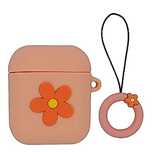 Compatible with AirPods Case Flower, Soft Silicone Shockproof Cartoon 3D Flower Pattern Cover Girls Women Funny Kawaii Cute Case for AirPods 1/2 Generation - Orange