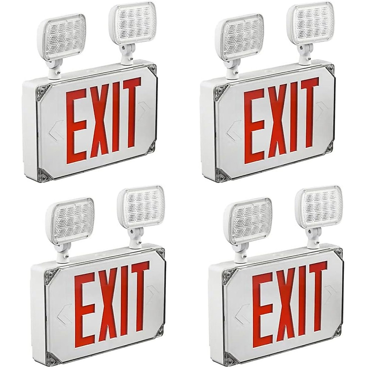 Wet Location Red Exterior Weatherproof Outdoor LED Combo Exit Sign Emergency Light With Battery Backup, Double Face, AC 120V/277V, UL Certified (4 Pack)