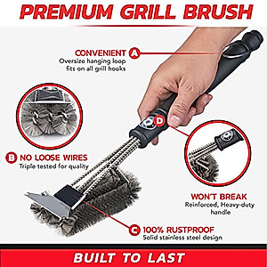 Grill Brush and Scraper - Grill Cleaner Brush Grill Accessories for Outdoor Grill - Safe BBQ Brush for Grill Cleaning - Heavy Duty 17" Grill Brushes
