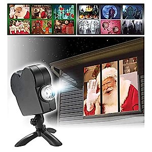 ZUZIF Christmas Halloween Projector, Led Christmas Window Projector Holiday Projector, 12 Film Festivals, Used for Christmas and Halloween Outdoor Garden Decoration Family Outdoor Party, Black
