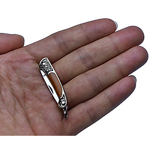 JPCRMOV Mini Pocket Knife Keychain for Men, Ultra Light 9g Compact Folding Knife EDC, Sharp X50CR15MoV Steel Blade, Brass Sandalwood Handle