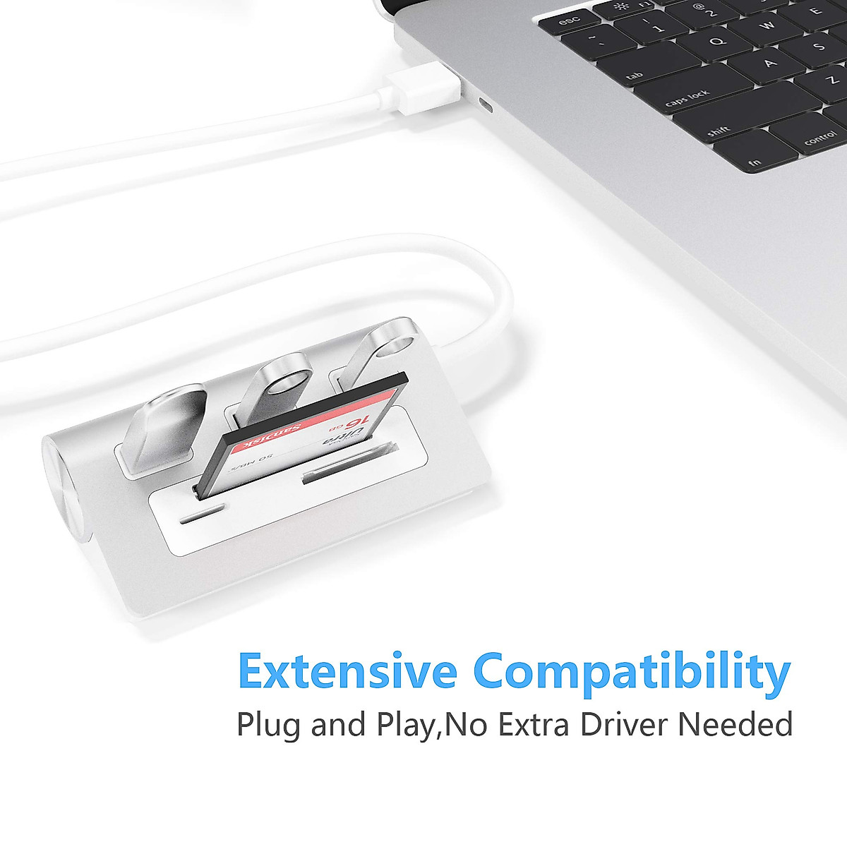 KETAKY 6-in-1 USB 3.0 Hub Adapter, 6 Port Triangle Portable Aluminum Hub, with SD/TF/CF Card Reader Combo, for iMac Pro, MacBook Air, Mac Mini/Pro, Surface Pro, PC and Laptop