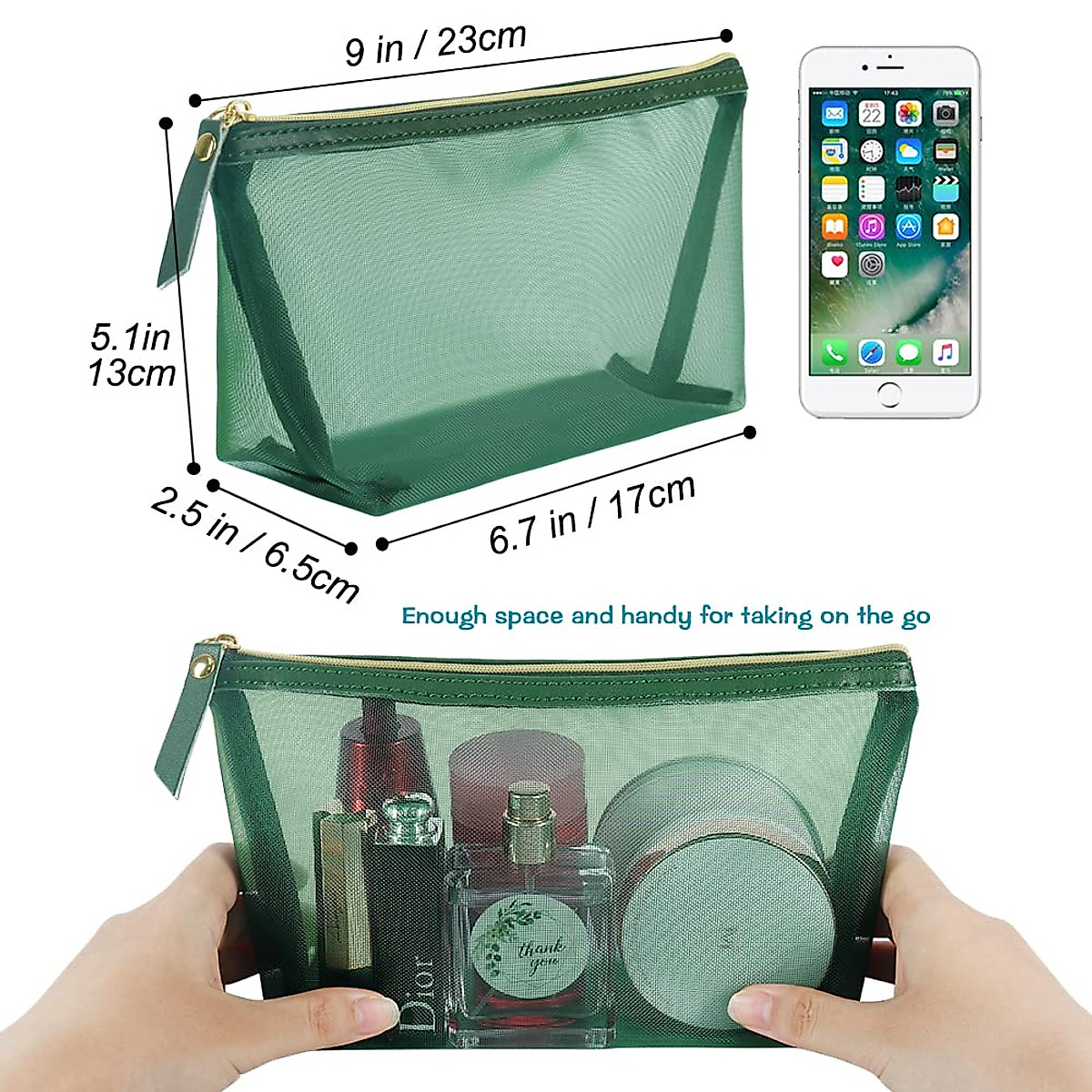 HRX Package Mesh Makeup Bag, 3pcs Travel Cosmetic Pouches with Zipper Toiletry Organizer Case for Purse Diaper Bag Tote Bag