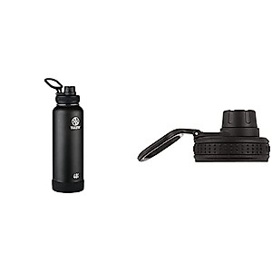 Takeya Actives Insulated Stainless Water Bottle with Insulated Spout Lid, 40oz, Onyx & Originals Bottle Spout Lid, Black