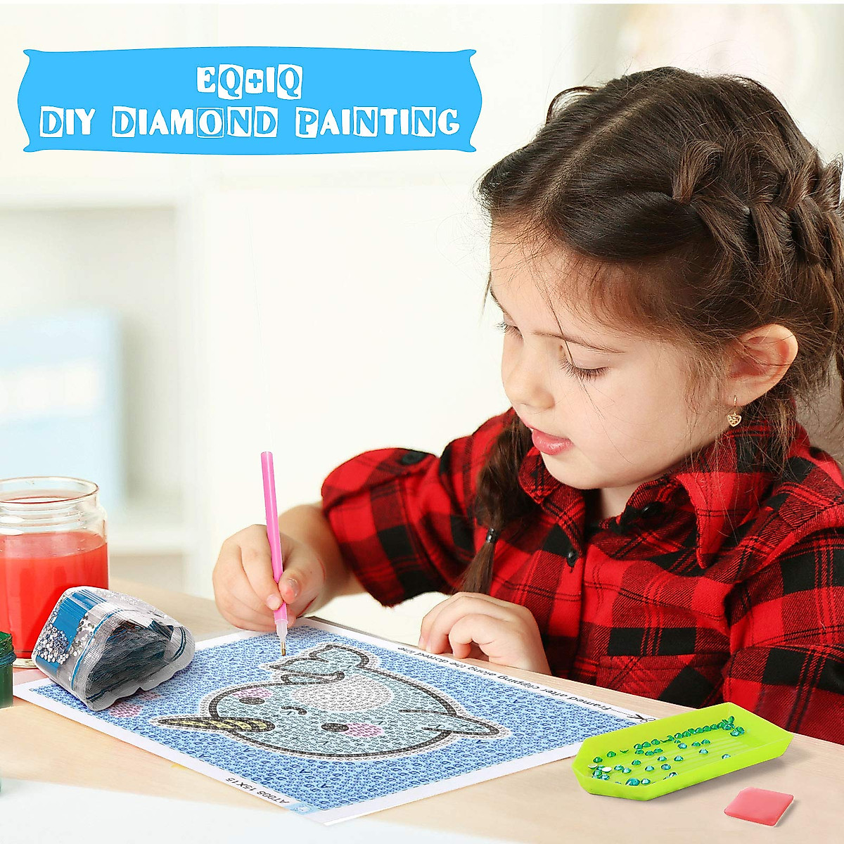 4 Packs 5d Painting Kit for Kids Diamond Painting Drill Painting by Number Kits Kids Diamond Arts Crafts for Home Wall Decor (Turtle Panda Whale Owl)