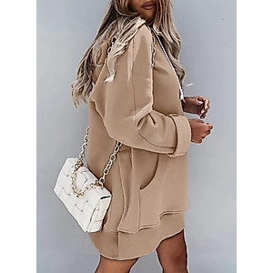 Syellowafter Women Oversized Pullover Dress with Hood Casual Sweatshirt Kangaroo Pouch Pocket Hoodie Loose Top Khaki Large