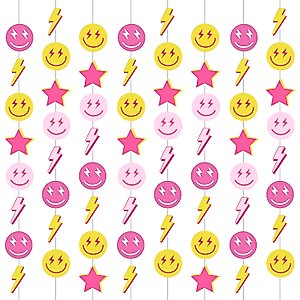 8PCS Preppy Party Decorations Preppy Room Decor Smiling Face Banners Preppy School Supplies Happy Face Banners Preppy Birthday Decorations for Girls Birthday Hot Pink Party Decorations