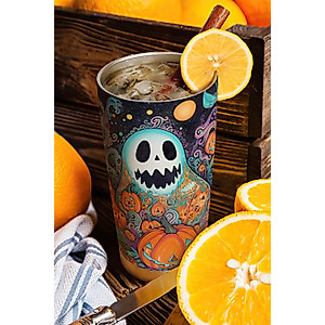ORCAE 20oz Halloween Pumpkin Ghost Tumbler, Boo Boo Ghost, Trick or Treat, Halloween Gifts, Coffee Thermos, Stainless Steel Double Wall Vacuum Insulated Coffee Mug, Travel Cup with Lid - D