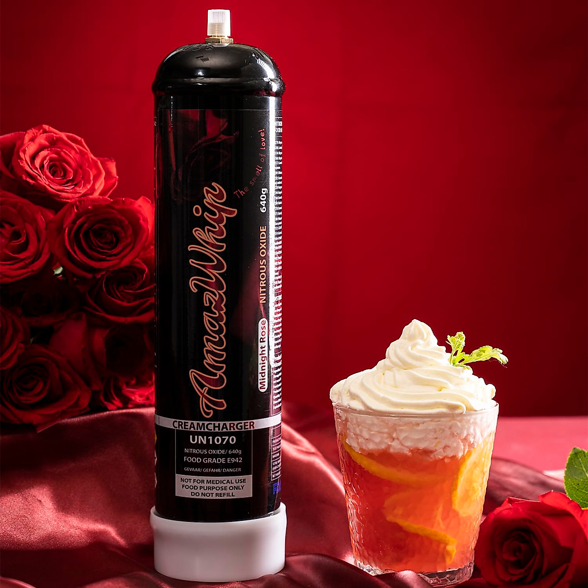 AMAZWHIP 640g, 0.95L Fresh and Pure Rose Fragrance Cream Charger (1 cylinder-rose)