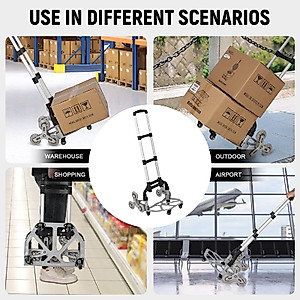 Stair Climbing Cart, 165 lbs Capacity Hand Truck, Foldable Hand Truck Aluminum Trolley with 10 Wheels, 2 Bungee Cords, Telescoping Handle, for Shopping, Moving, Office Use