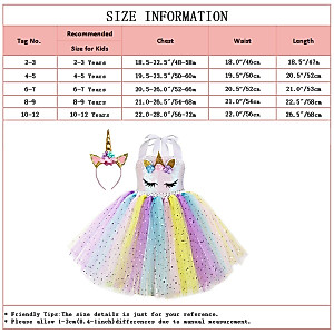 MYRISAM Girls Kids Unicorn Sequins Tutu Dress w/Headband Halloween Costume Rainbow Tutu Outfits Princess Birthday Party Gift 10-12T