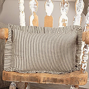 VHC Brands Sawyer Mill Ticking Striped Cotton Farmhouse Bedding 22x14 Filled Pillow, 1 Count (Pack of 1), Charcoal Dark Creme White