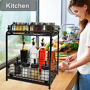 Under Sink Organizer, Sliding Cabinet Wire Basket Organizer, Higher 2 Tier Under Bathroom Storage Drawer, Multi-purpose Storage Shelf for Bathroom Kitchen Pantry