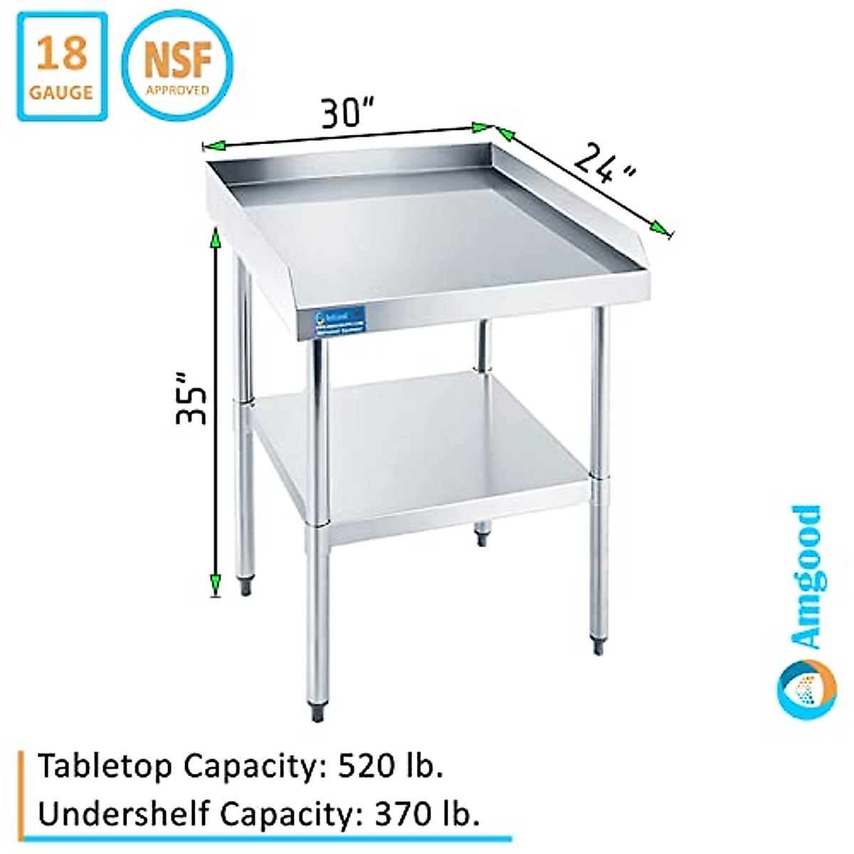 AmGood Commercial Work Table with Backsplash and Sidesplashes | Height: 35" | Stainless Steel Prep Table for Kitchen, Restaurant, Garage, Laundry | NSF (30" Long x 24" Deep)