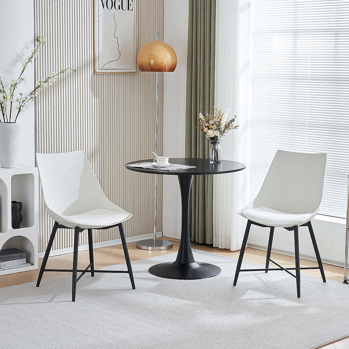 ANOUR Modern Dining Chairs Set of 2,Plastic Kitchen Chairs with PU Leather Cushions and Sturdy Metal Legs, Upholstered Armless Side Chair for Dining Room, Kitchen,Living Room-White