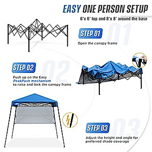 EAGLE PEAK Day Tripper 8x8 Slant Leg Lightweight Compact Portable Canopy w/Backpack Easy One Person Set-up Folding Shelter 6X 6 Top and 8x8 Base (Blue)
