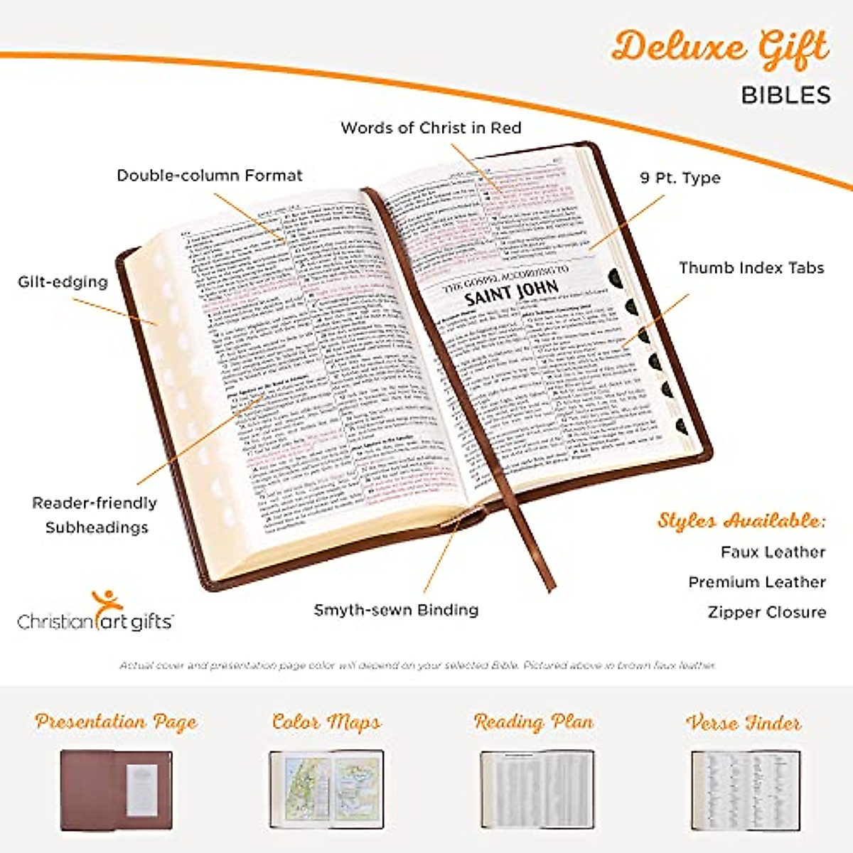 KJV Holy Bible, Standard Size Faux Leather Red Letter Edition Thumb Index & Ribbon Marker, King James Version, Saddle Tan