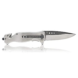 Military Gift Shop Air Force Folding Elite Tactical Knife - Air Force Rescue Knife (SILVER)