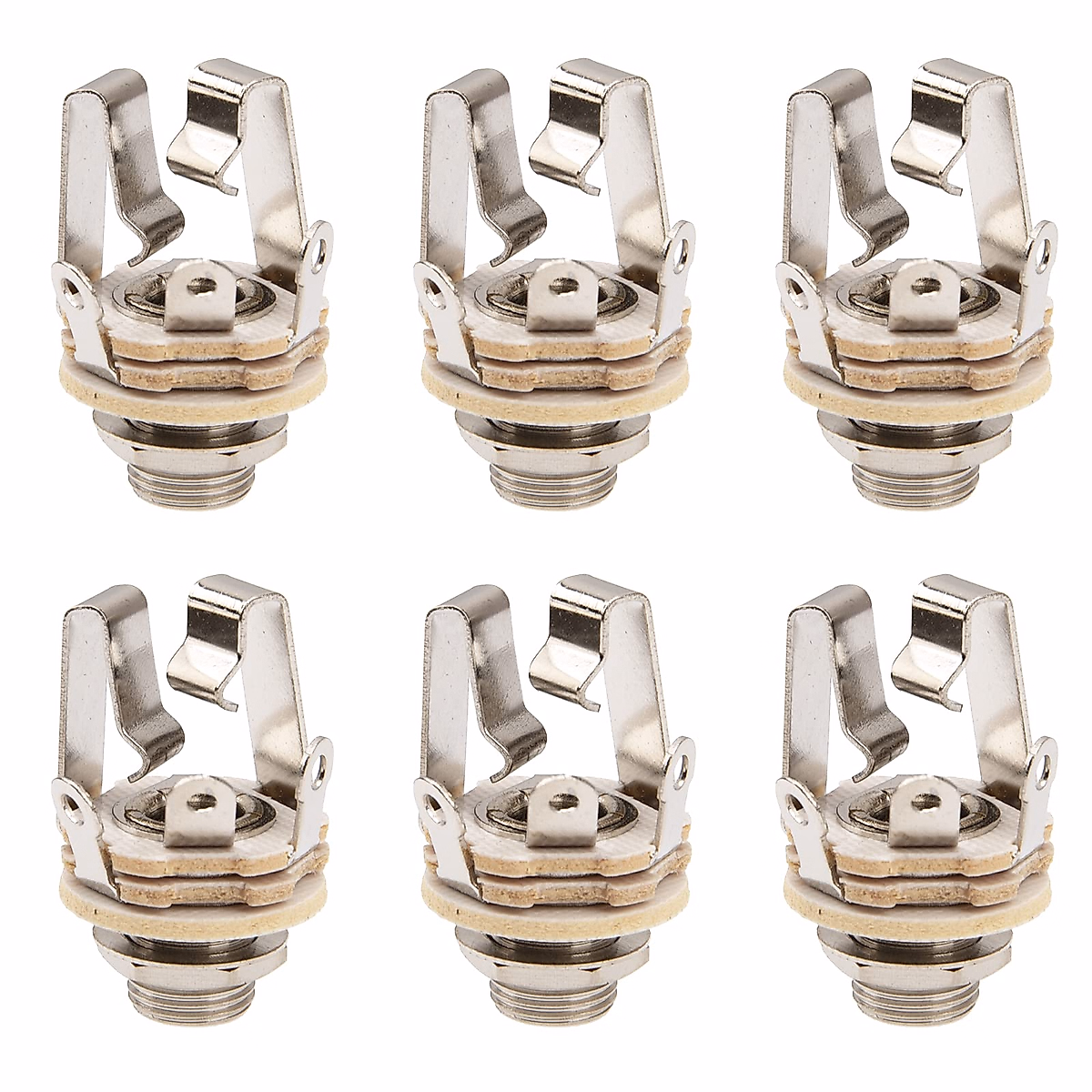 6Pcs Yootones 6.35mm Guitar Input Jack TS Mono Panel Mount Socket with Washer & Nut Solder Type Compatible with Electric Guitar Bass