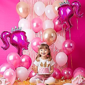 2Pcs Hot Pink Princess Foil Balloon Girl Head Balloons Pink Crown Doll balloons For Princess Theme Party Decorations Photo Booth Backdrop Little Girl Adult bachelorette Makeup Birthday Supply