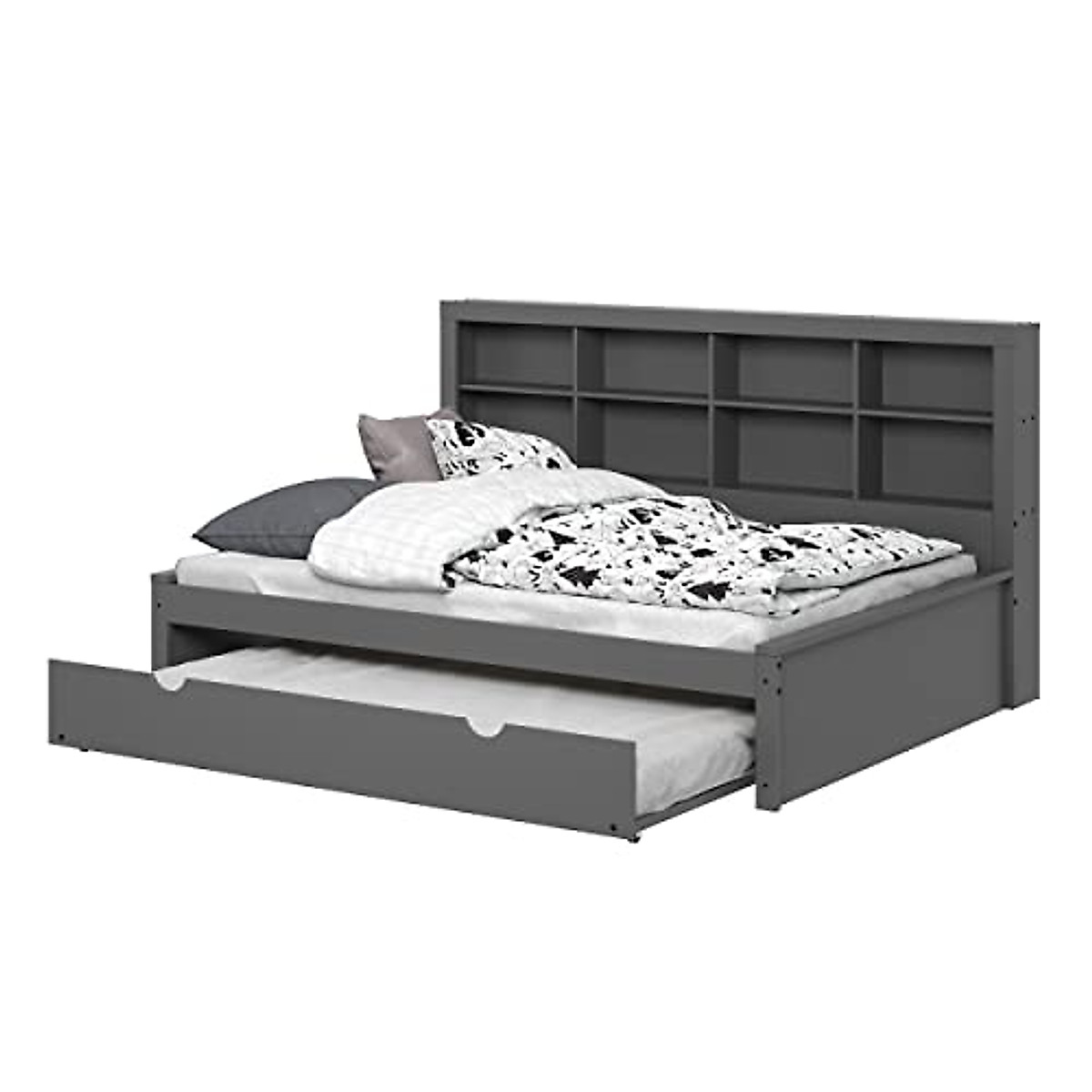 Donco Kids Equable Modern Full Bookcase Daybed with Trundle in Dark Grey Finish