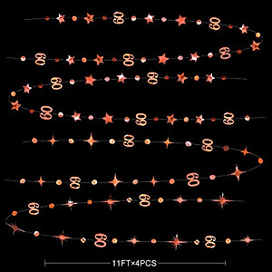 Rose Gold 60th Birthday Decorations Number 60 Circle Dot Twinkle Star Garland Metallic Hanging Streamer Bunting Banner Backdrop for 60 Year Old Happy Birthday 60th Anniversary Sixty Party Supplies