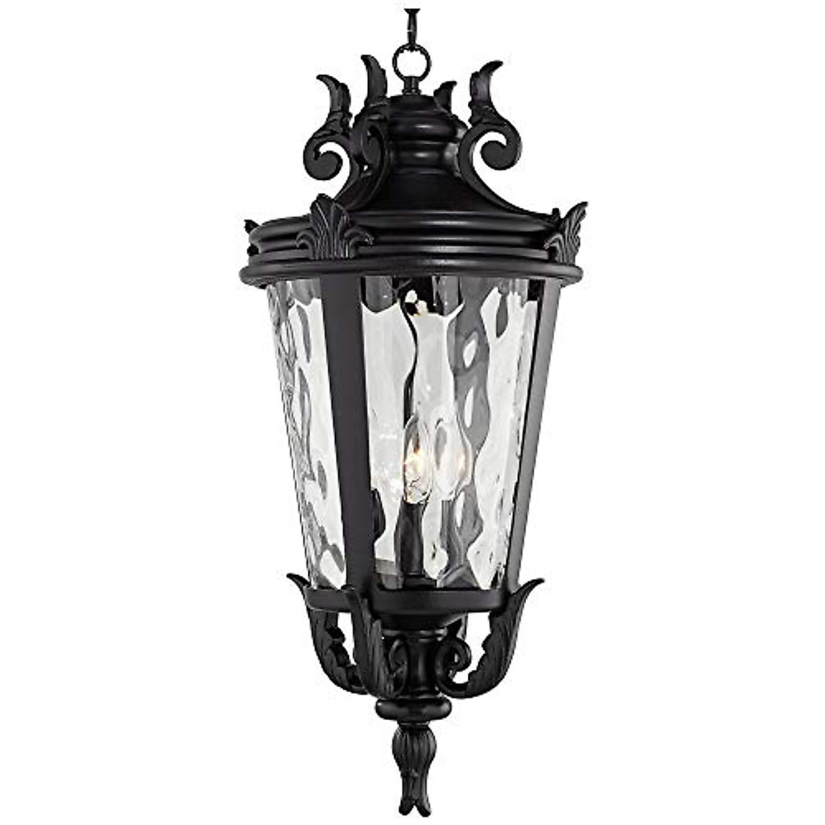 John Timberland Casa Marseille European Outdoor Ceiling Light Hanging Black Scroll 26 1/4" Clear Water Glass Damp Rated for Exterior House Porch Patio Outside Deck Garage Front Door Home