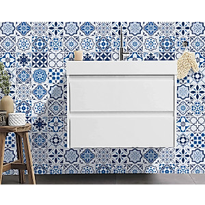 197"x 17.7"Blue Pattern Contact Paper Glossy Surface Waterproof Contact Paper Decorative Self Adhesive for Kitchen Bathroom Counters Removable Counter Paper Peel and Stick Wallpaper Easy to Clean