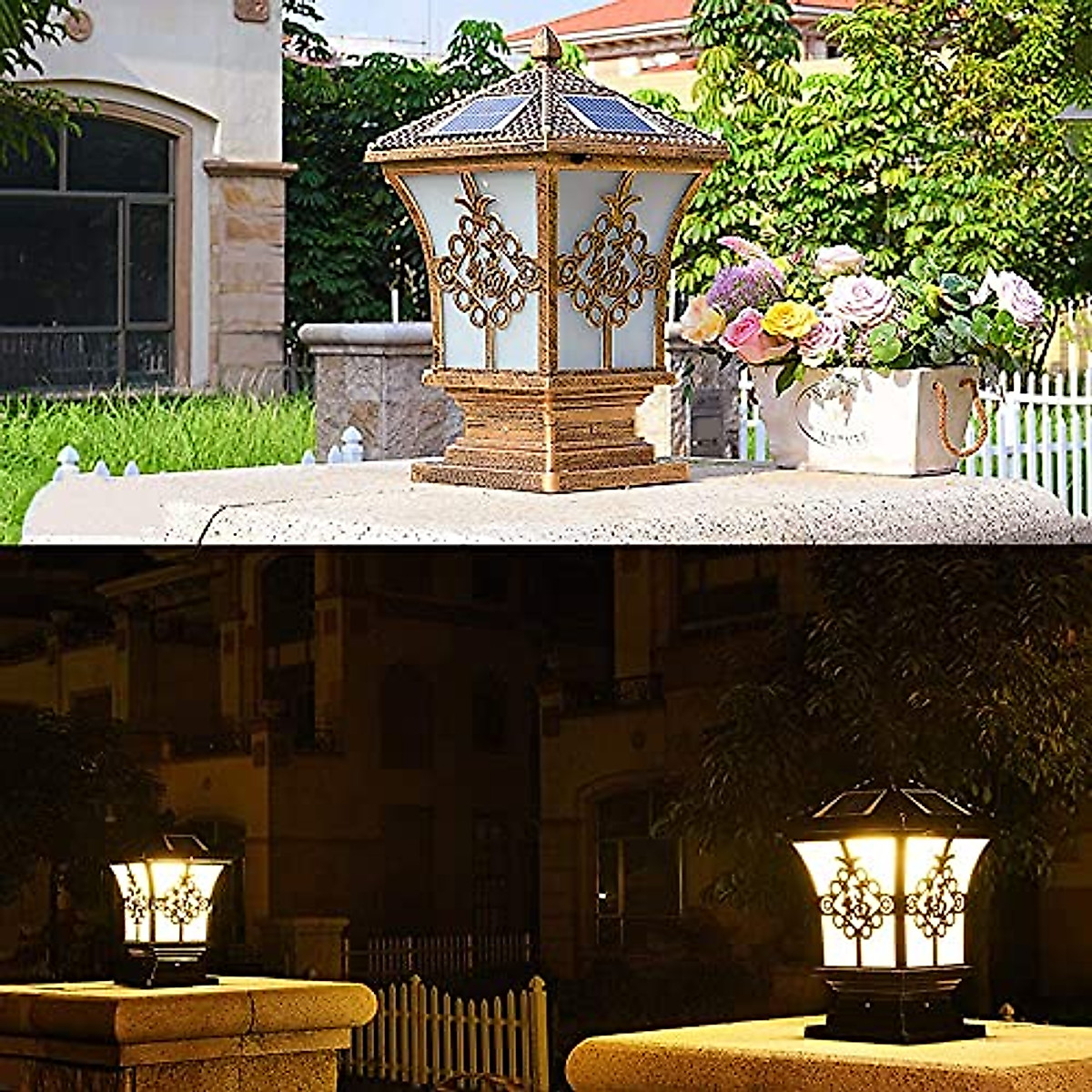 Led Outdoor Solar Post Lamps Industrial Metal Aluminum Column Lights Warm/White Light Adjustable Garden Street Home Pillar Lights(Color:Black,Size:S)