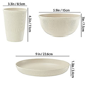 18pcs Wheat Straw Dinnerware Sets, HXYPN Unbreakable Reusable Dinnerware Set Kitchen Cups Plates and Bowls Sets Dishwasher Microwave Safe Multicolor