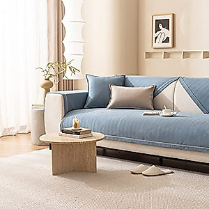 Sofa Cover 3/2/4 Seater Sofa Slipcover L Corner Shape Soft Chenille Herringbone Couch Cover Universal Non-Slip Thick Reversible Quilted Corner Slipcovers Washable for Living Room Dogs,Blue,90*180cm