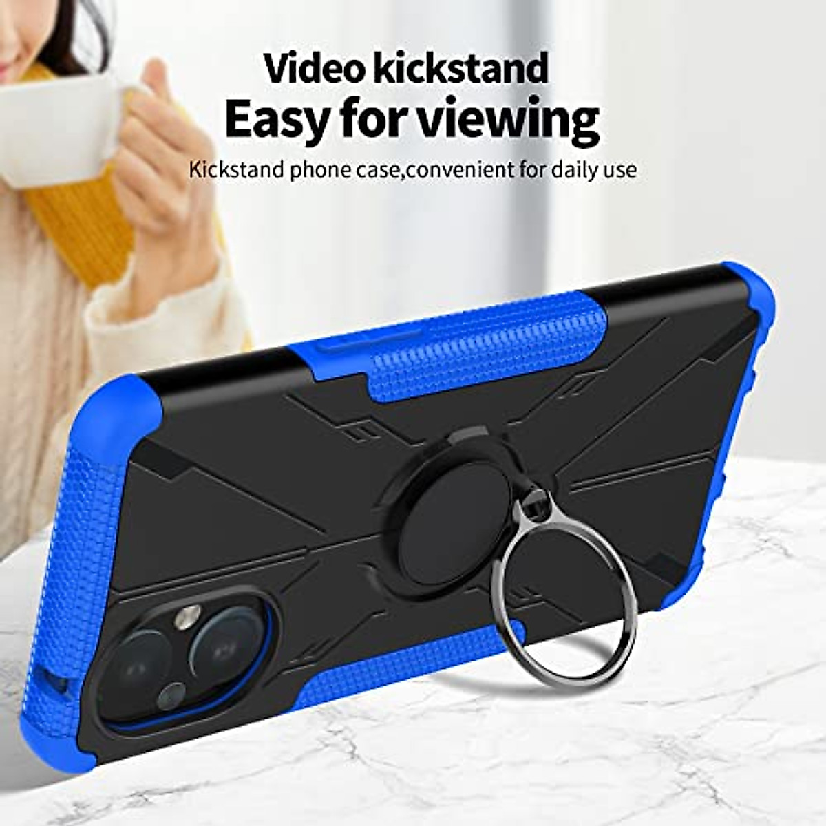 Military Case for OnePlus Nord N20 Tough Rugged Dual Layer Case Hybrid Cover with 360°Ring Holder Kickstand for OnePlus Nord N20