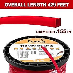 Cluparis 5-Pound Heavy Duty Square Trimmer Line .155-inch-by-492-ft Commercial String Trimmer Line in Spool, 0.155" Nylon Weed Eater String with Bonus Line Cutter（ Red）
