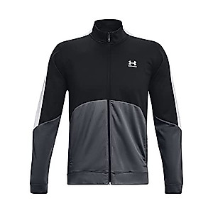 Under Armour Men's Standard Tricot Fashion Jacket, (001) Black/Pitch Gray/White, Small