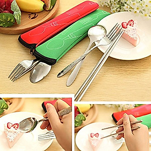 Bluelans® 3 Piece Stainless Steel (Chopsticks, Fork, Spoon) Portable Travel/Camping Cutlery Set with Neoprene Case (Purple)