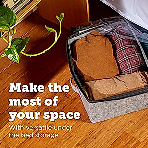 storageLAB Underbed Storage Containers, Under Bed Storage for Clothes, Blankets and Shoes, Woven Fabric with Plastic Panel Structure (2 Piece Sweater Storage - Grey)