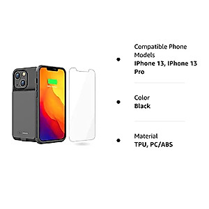 GIN FOXI Battery Case for iPhone 13&13Pro, Real 7000mAh Ultra-Slim Battery Charging Case Rechargeable Anti-Fall Protection Extended Charger Cover for iPhone 13&13Pro Battery Case(6.1 inch) Black