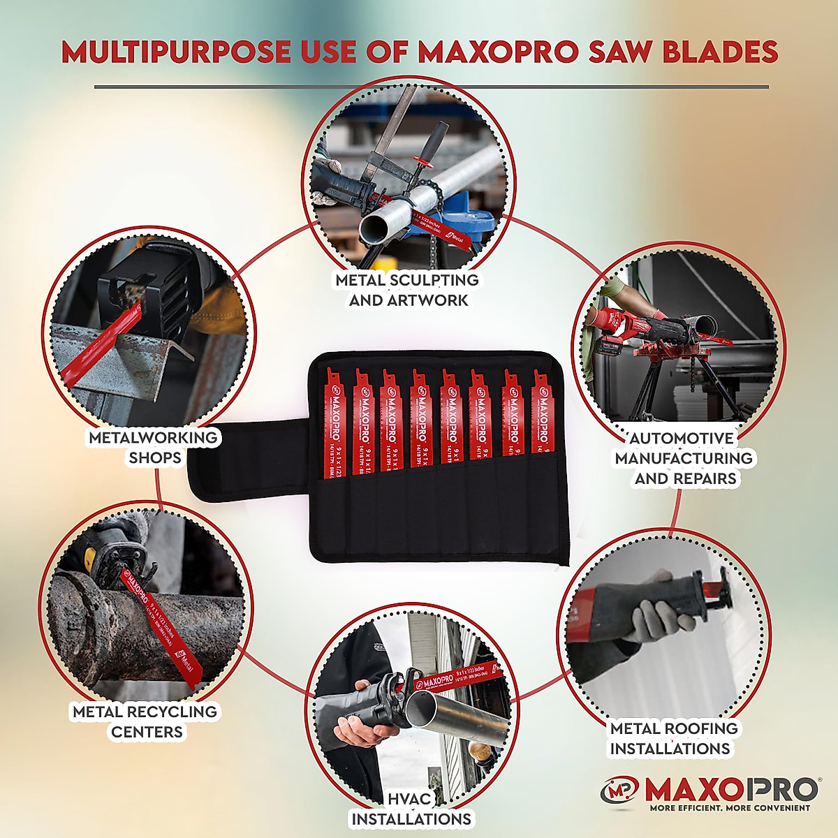 16 Pack 9 Inch 14/18 TPI Metal Reciprocating Saw Blades Set – Bi-Metal (M24-D6A) Auto Dismantling Sawzall Blades Metal for 3/32 to 5/16 Medium Metals