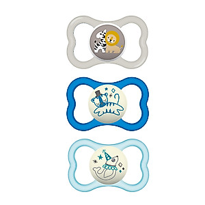 MAM Air Day & Night Baby Pacifier, for Sensitive Skin, Glows in The Dark, 3 Pack, 16+ Months, Boy,3 Count (Pack of 1)