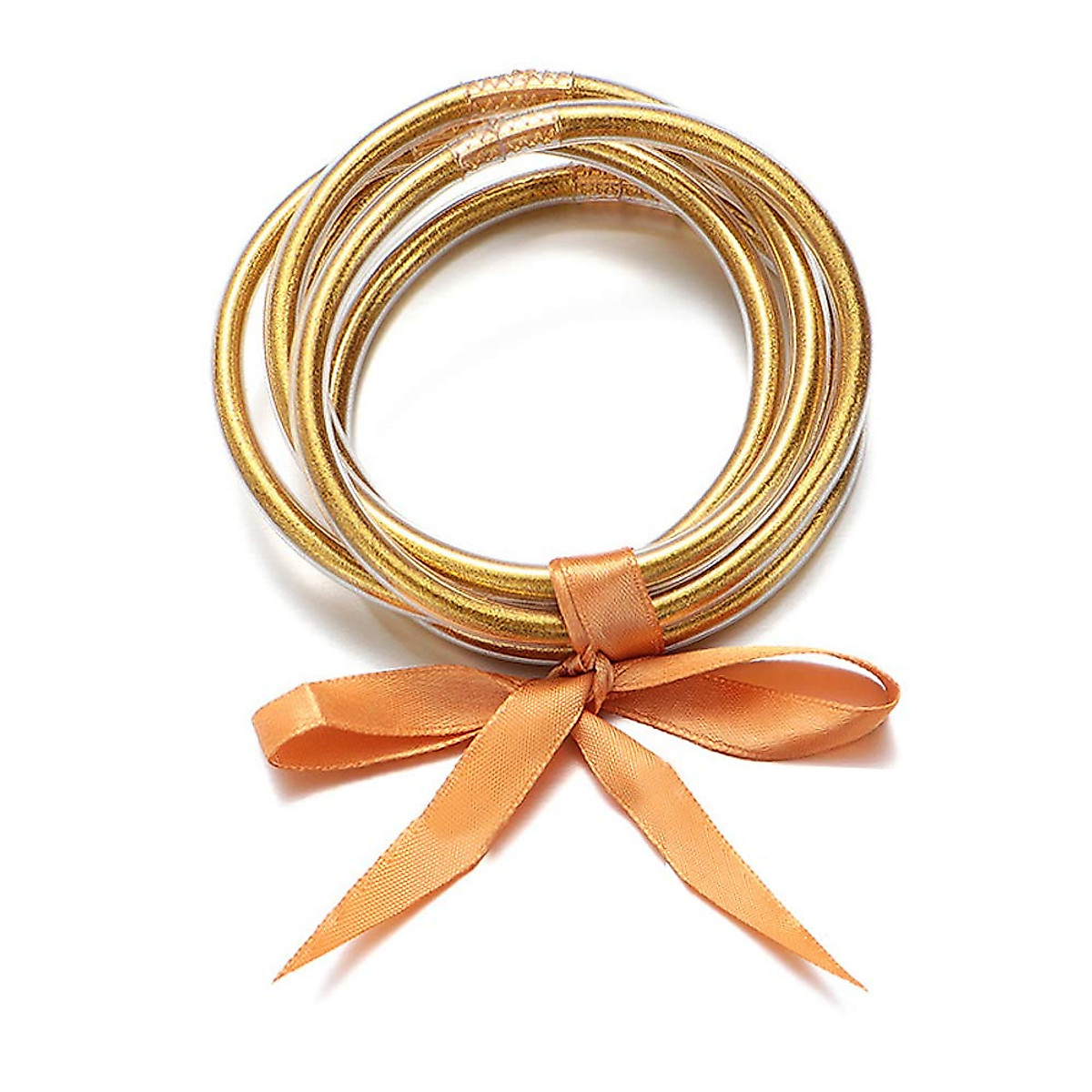 ATIMIGO Jelly Bangle Bracelets Set Lightweight Cute Gold Glitter Filled Stack Silicone Party Bracelets for Women