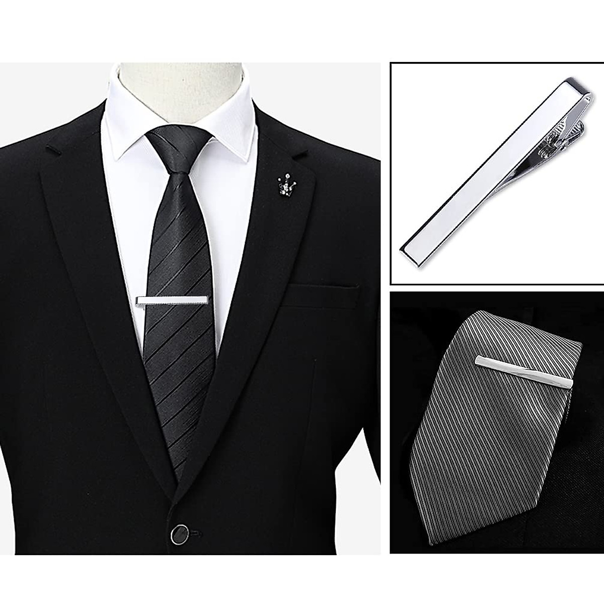 Classic Style Men's Tie Clips, Viaky Neck Ties Necktie Bar Pinch Clip with Gold Silver Black 3 Tone, Best Gifts for Your Father, Lover and Friends in Xmas, Anniversary, Wedding, Party, Meeting
